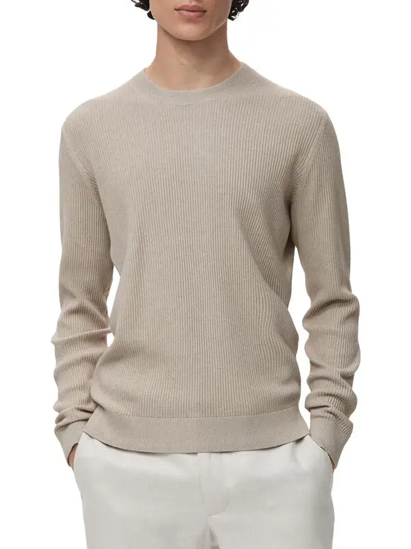 Mango Regular Fit Crewneck Ribbed Sweater - Beige