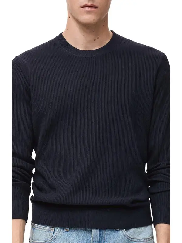 Mango Regular Fit Crewneck Ribbed Sweater - Dark Navy