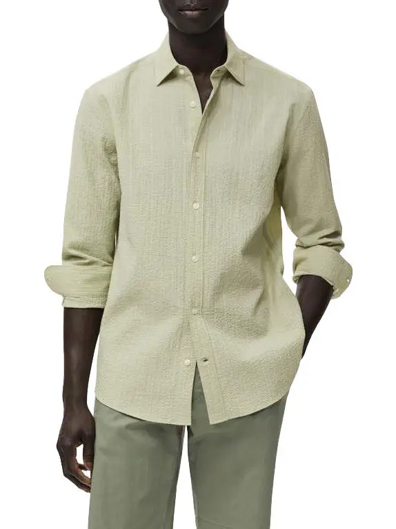 Mango Regular Fit Textured Stripe Button-up Shirt - Pastel Green