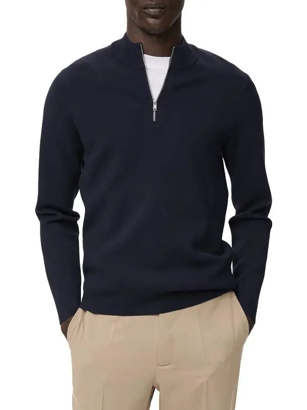 Mango Quarter Zip Sweater - Navy