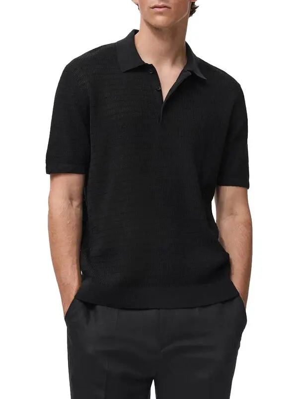 Mango Textured Cotton Blend Polo - Black