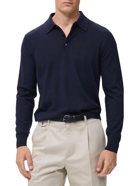Mango Wool Sweater Polo - Navy