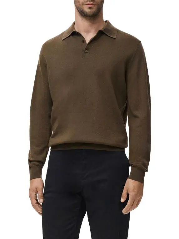 Mango Wool Sweater Polo - Olive Green