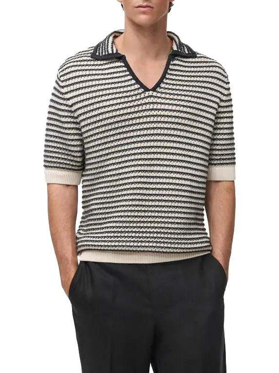 Mango Stripe Open Stitch Cotton Polo - Black
