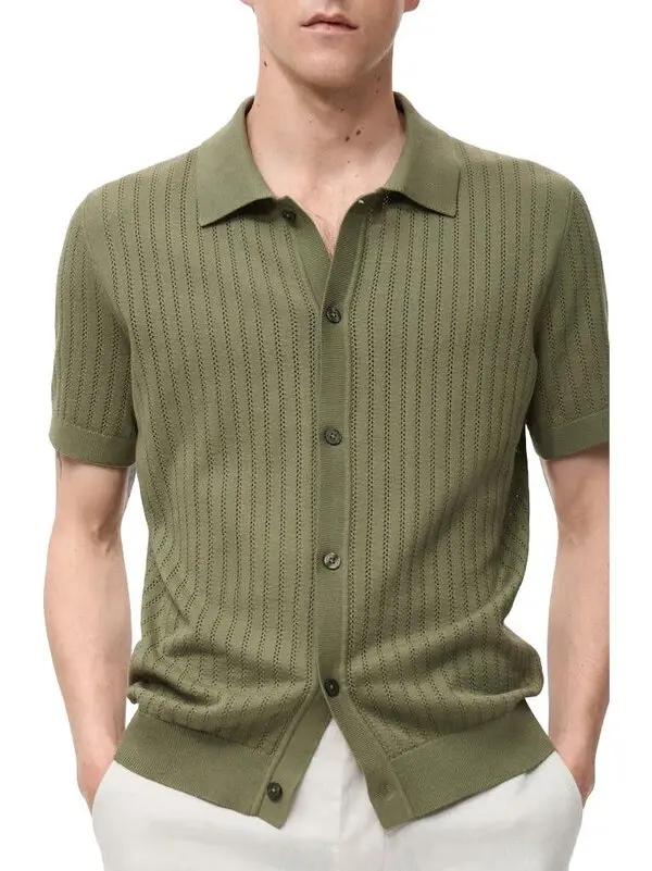 Mango Pointelle Polo Sweater - Green