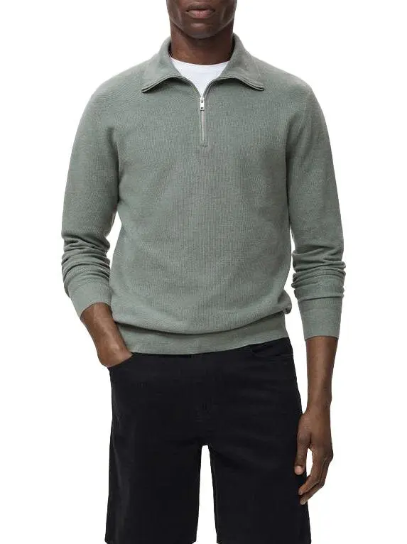Mango Half-zip Piqué Sweater - Forest Green