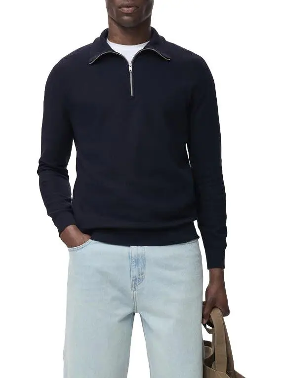 Mango Half-zip Piqué Sweater - Navy