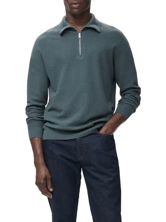Mango Half-zip Piqué Sweater - Petrol Blue