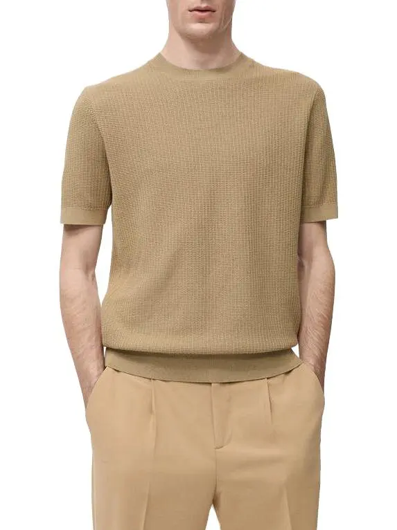 Mango Textured Cotton Knit T-shirt - Beige