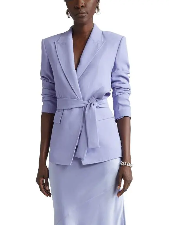 St. John Belted Satin Back Crepe Wrap Jacket - Iris