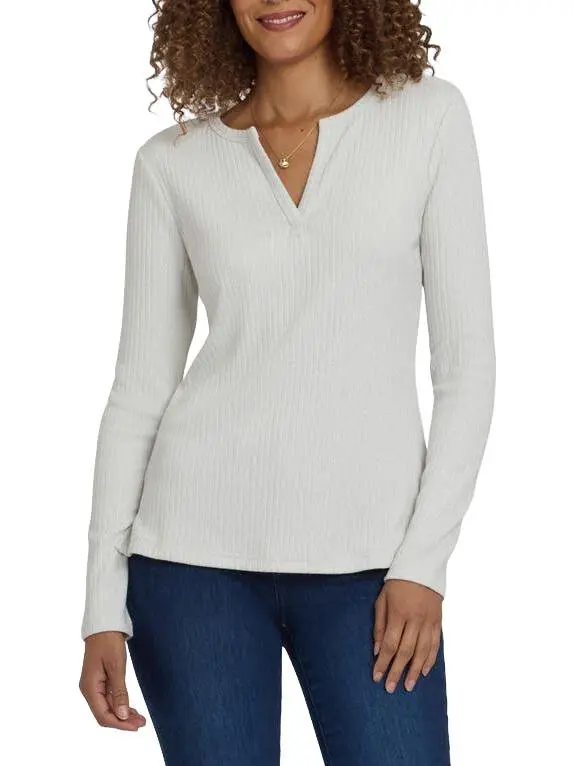 NYDJ Metallic Rib Henley Top - Ivory