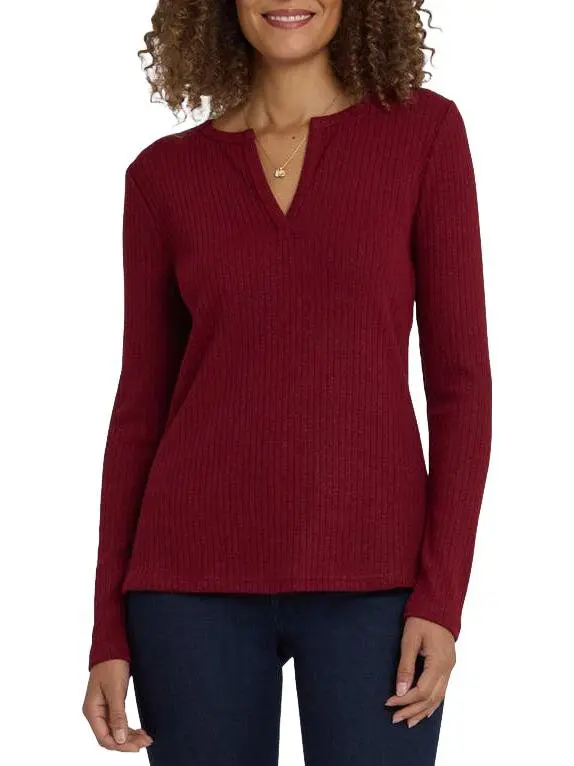 NYDJ Metallic Rib Henley Top - Spiced Apple