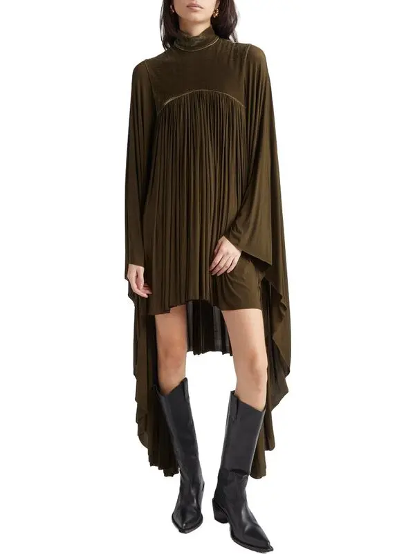 Zimmermann Memento Pleated Batwing Sleeve Mini Dress - Olive