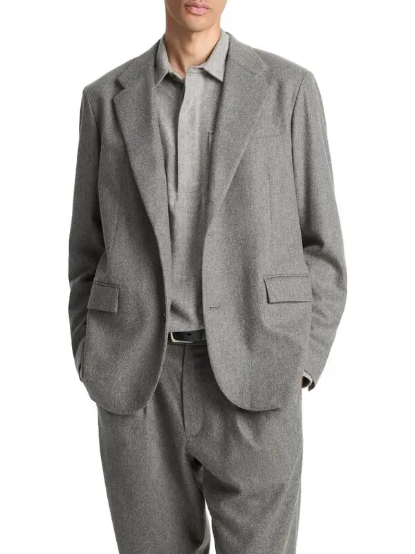 Vince Heathered Grey Wool Blend Flannel Suit Jacket - Medium Heather Grey