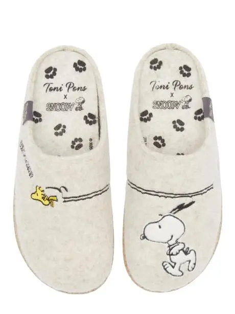 TONI PONS X Snoopy Wool-blend Slippers - Ecru