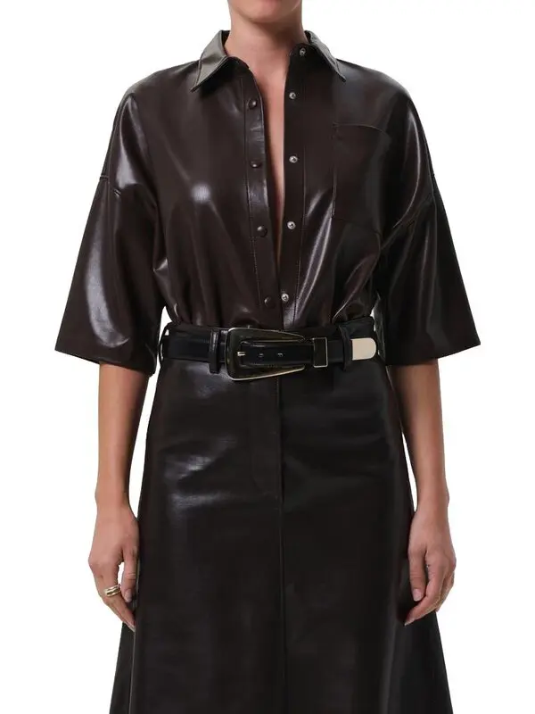 Citizens Of Humanity Frances Cape Crop Faux Leather Shirt - Chocolate