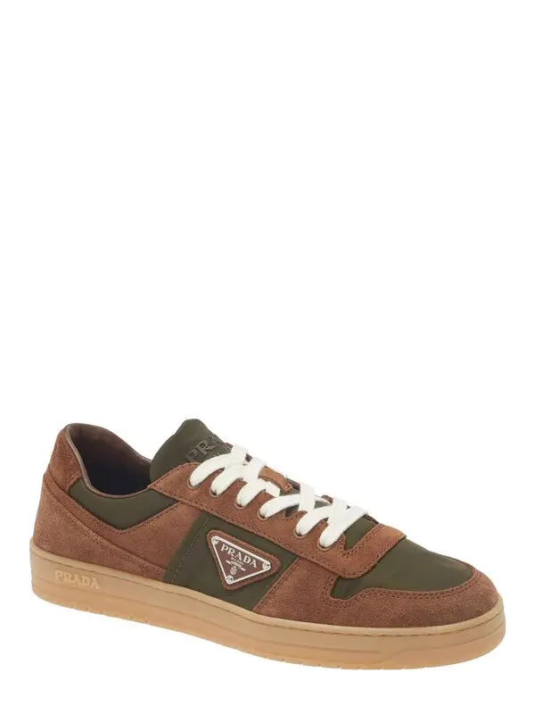 Prada Downtown Logo Low Top Sneakers - Cocoa Brown/moss Green