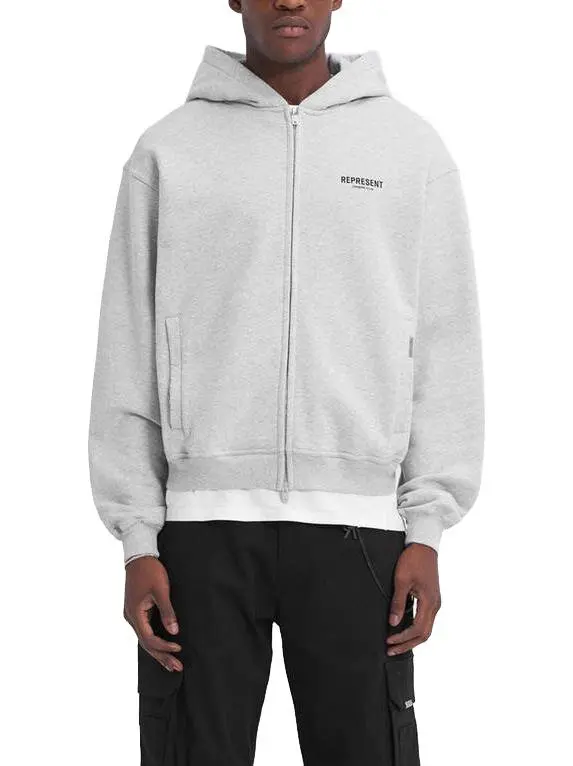 REPRESENT Owners' Club Script Graphic Zip Hoodie - Ash Grey