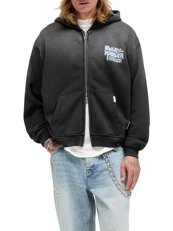 REPRESENT Iron Maiden Anniversary Zip Hoodie - Stained Black