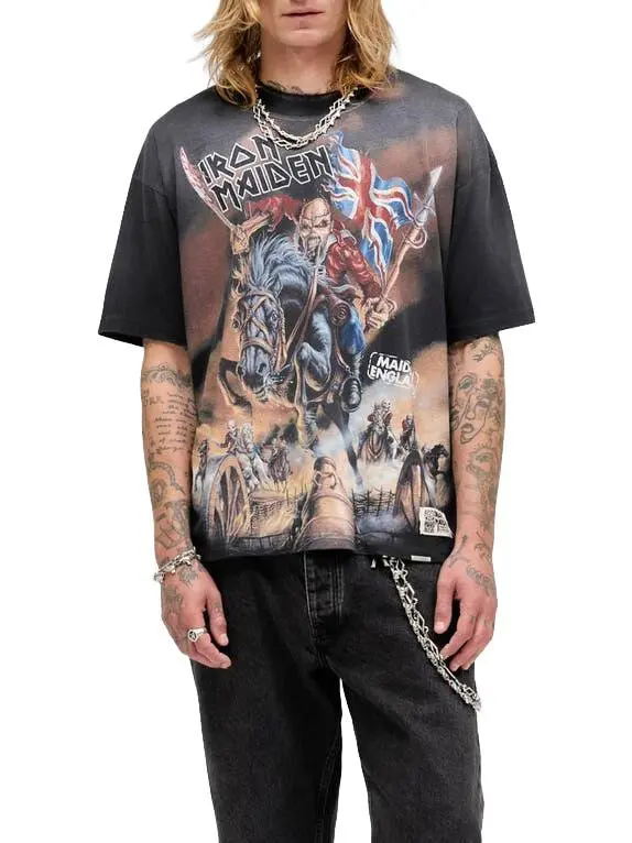 REPRESENT Iron Maiden Steed Graphic T-shirt - Stained Black