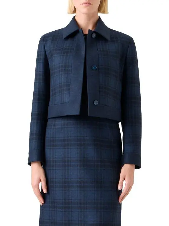 Akris Lewitt Check Wool Crop Jacket - Denim-black