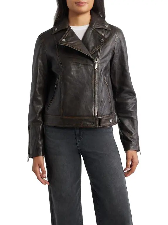 Sam Edelman Leather Moto Jacket - Dark Brown