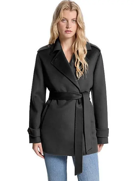 Michael Kors Wool-blend Belted Wrap Coat - Black