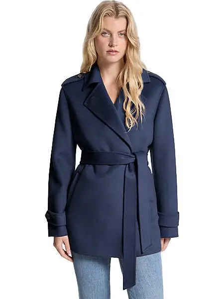 Michael Kors Wool-blend Belted Wrap Coat - Blue