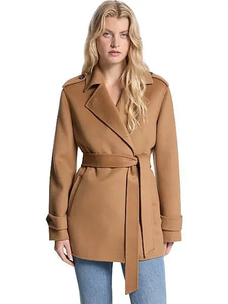 Michael Kors Wool-blend Belted Wrap Coat - Brown