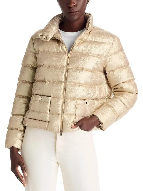 Herno Metallic Quilted Bomber Jacket - Gold