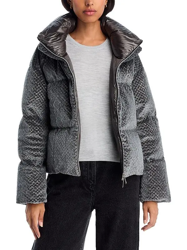 Herno Sequin Velvet Short Puffer Coat - Grey