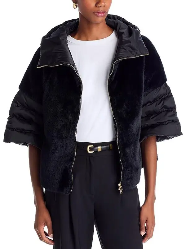 Herno Satin Short Sleeve Faux Fur Jacket - Black