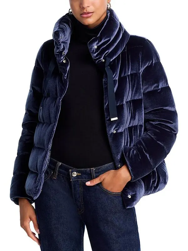 Herno Velvet Quilted Short Jacket - Blue Navy