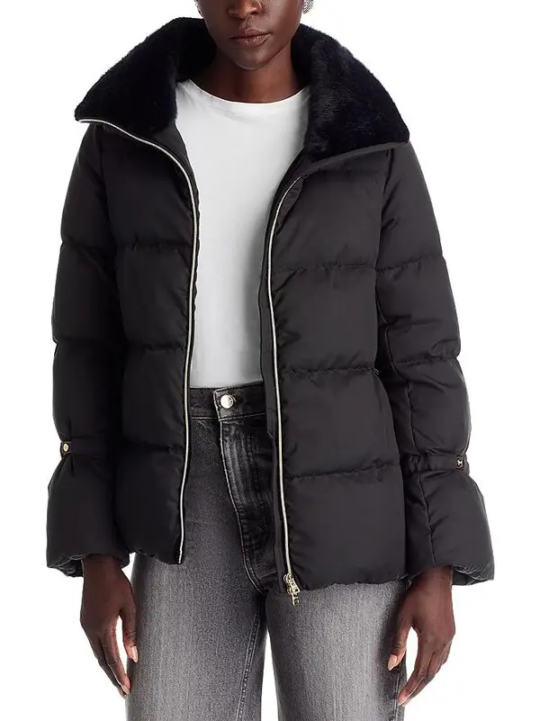 Herno Quilted Down Jacket With Faux Fur Collar - Nero