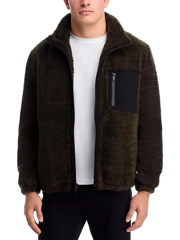 Vince Faux Sherpa Zip Jacket - Dark Leaf