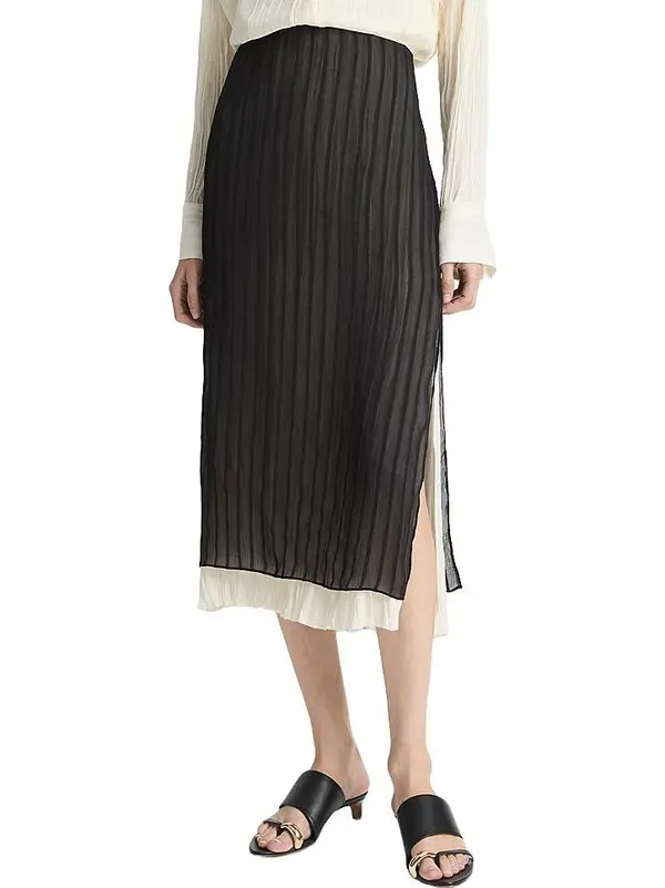 Vince Layered Striped Midi Skirt - Black