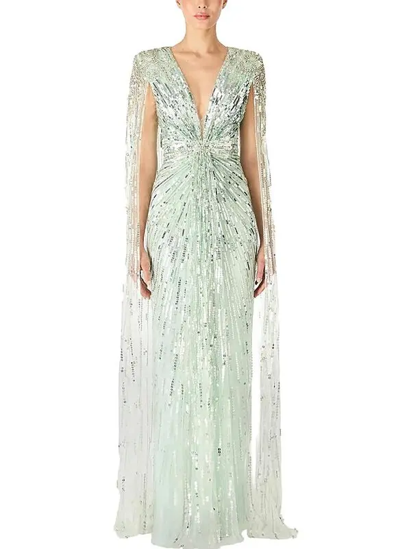 Jenny Packham Sequin-embellished Gown - Lagoon