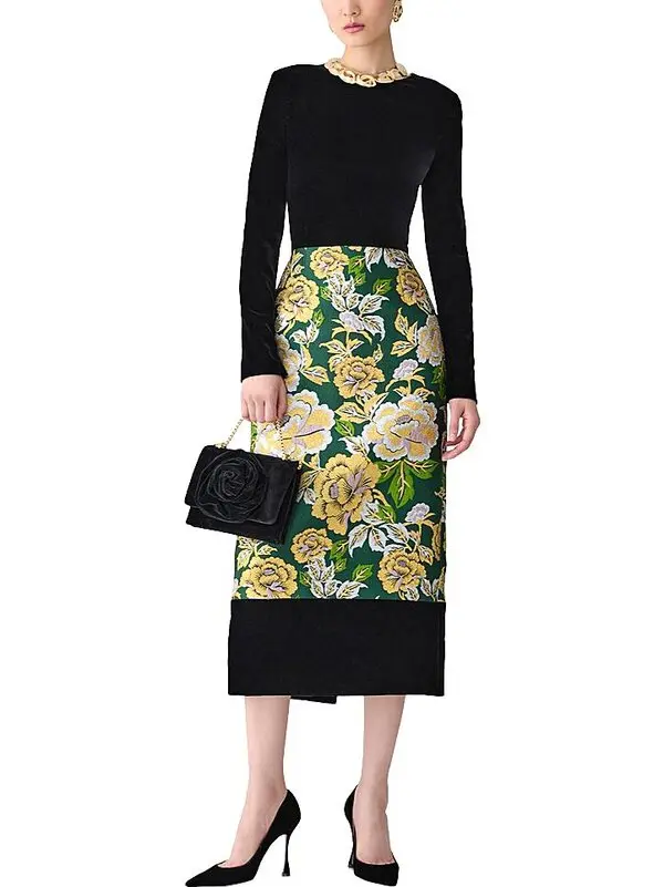 Carolina Herrera Mixed Media Midi Dress - Pine Green Multi