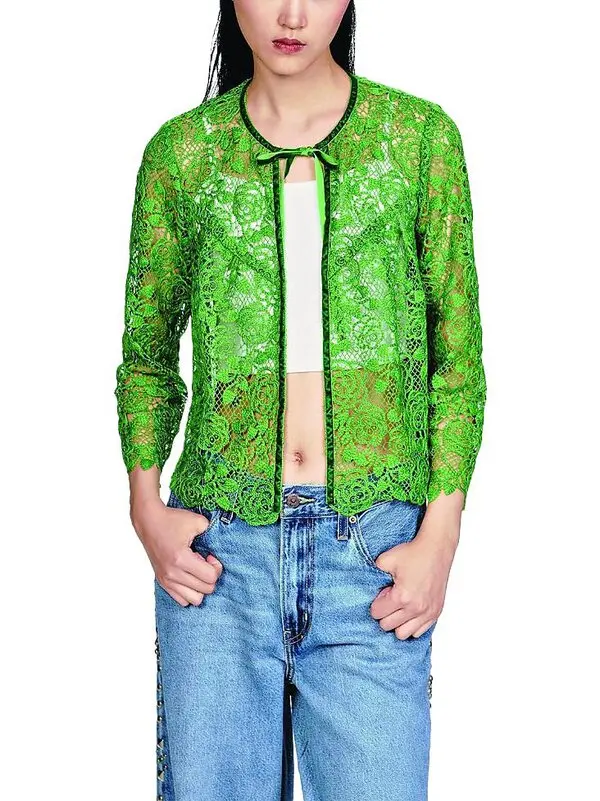 Anna Sui Rose Crochet Bed Jacket - Leaf Green