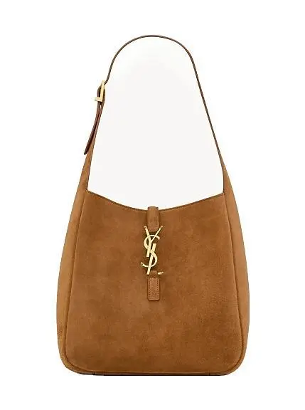 Saint Laurent Le 5 A 7 Supple Small Hobo Bag In Suede - Caramel Cognac Suede/gold