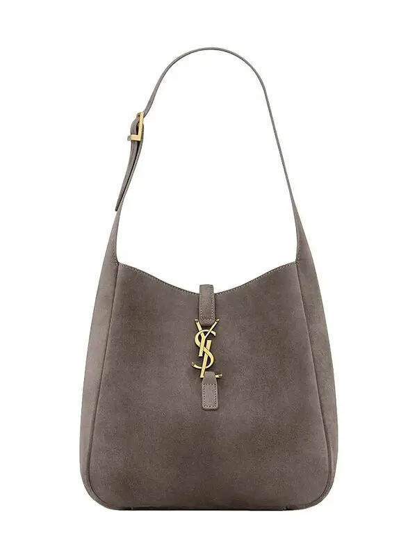 Saint Laurent Le 5 A 7 Supple Small Hobo Bag In Suede - Urban Grey Suede/gold