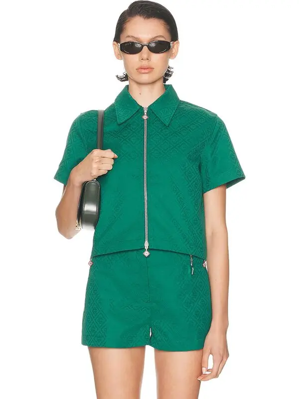 Casablanca Cropped Monogram Zip Up Shirt - Evergreen