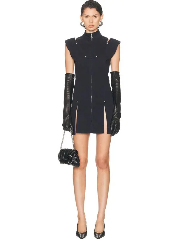 JEAN PAUL GAULTIER Overdyed Denim Slit And Mesh Short Dress - Navy