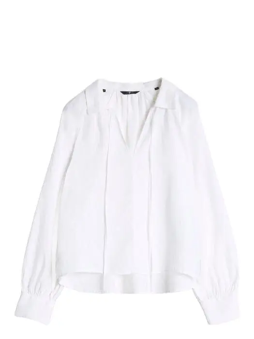 7 For All Mankind Tie Neck Linen Blouse - White