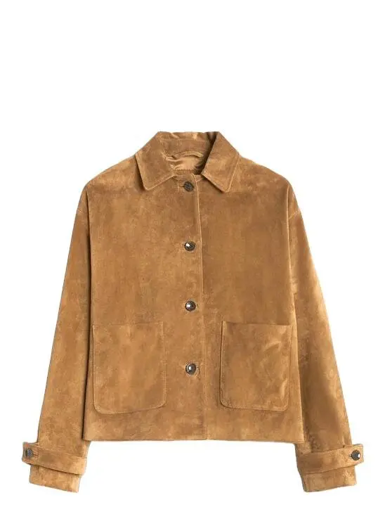 7 For All Mankind Suede Cropped Chore Jacket - Brown