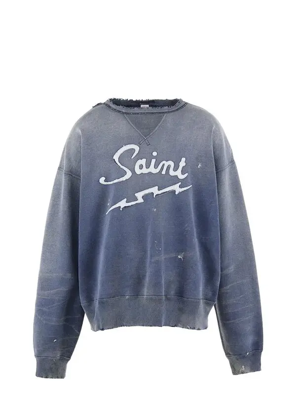 SAINT MXXXXXX Cotton Crewneck With Distressed Details And Logo - Blue