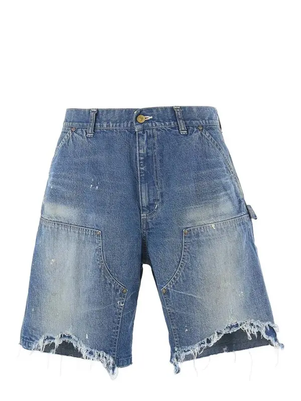 SAINT MXXXXXX Double Knee Cotton Shorts - Blue