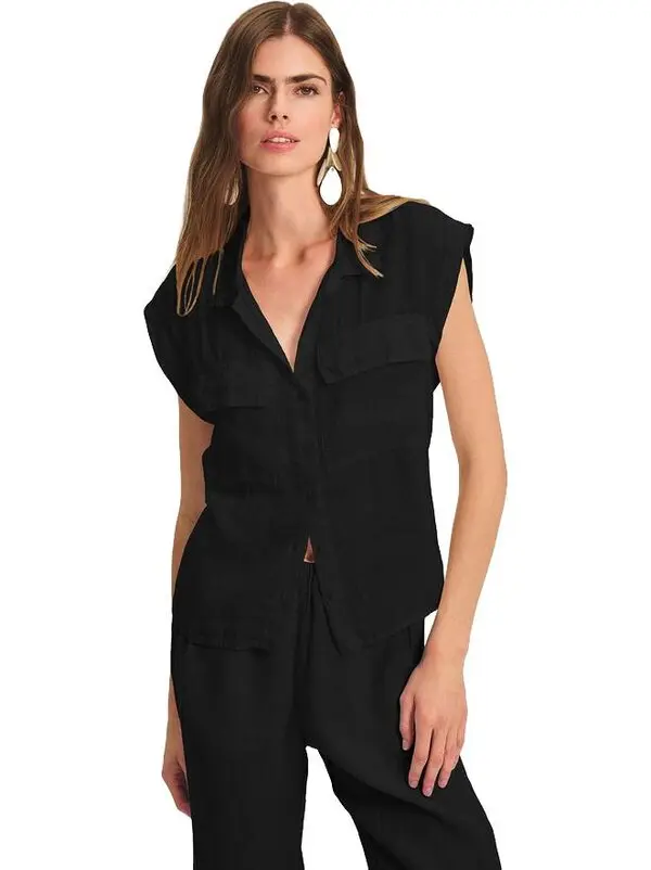 Velvet By Graham & Spencer Tasha Linen Cargo Top - Black