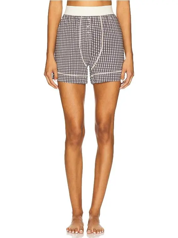 WeWoreWhat Boxer Short - Gingham Antique White & Black