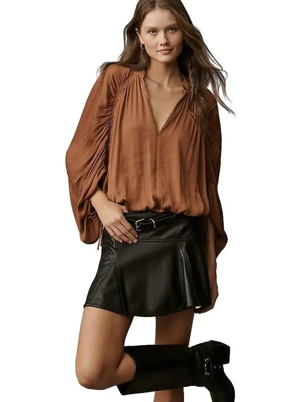 Anthropologie Long-sleeve Ruched Dolman Top - Bark
